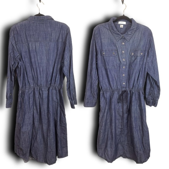 CJ Banks | Dresses | Cj Banks Chambray Denim Long Sleeve Dress Tie ...